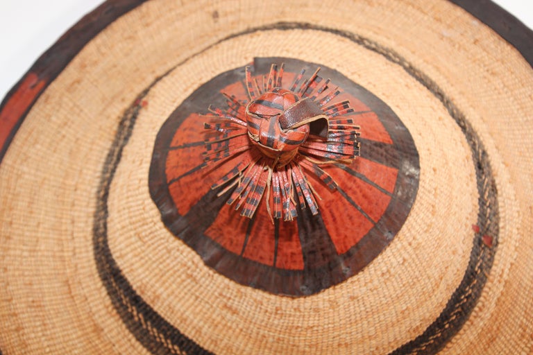 Mali West Africa Conical Leather and Straw Tribal Fulani Hat at 1stDibs