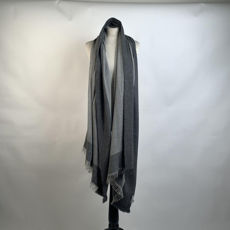 Malo Gray Cashmere and Silk Shawl Large Scarf Metallic Borders For Sale ...