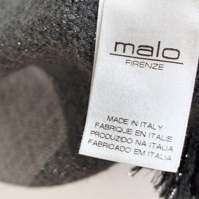Malo Gray Cashmere and Silk Shawl Large Scarf Metallic Borders For Sale ...