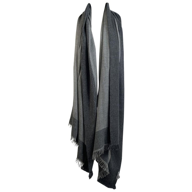Malo Gray Cashmere and Silk Shawl Large Scarf Metallic Borders For Sale ...
