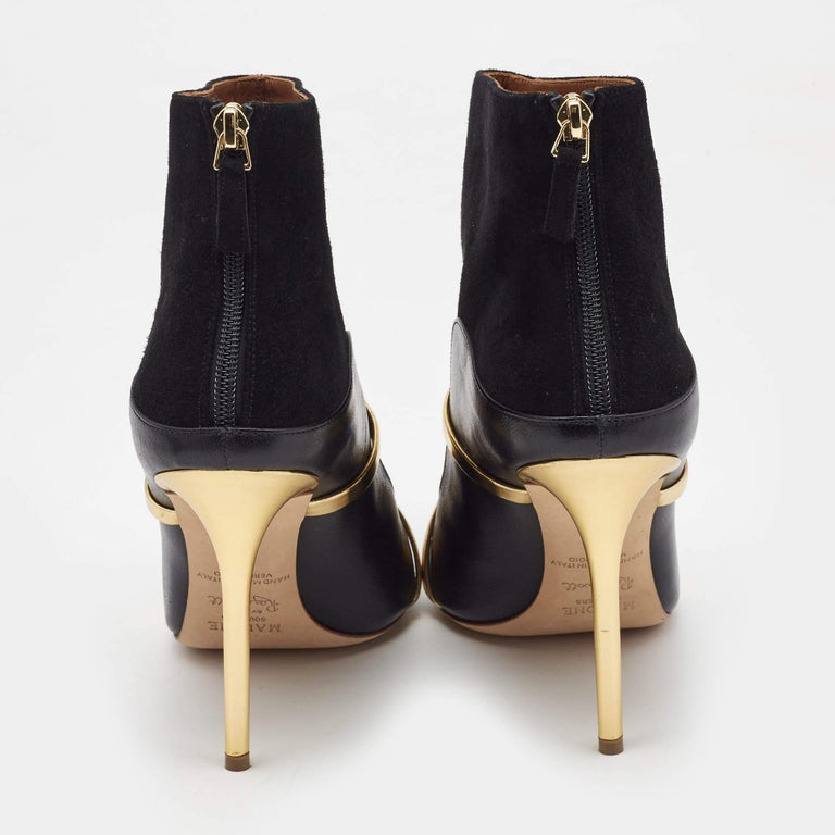 Malone Souliers Black/Gold Leather and Suede Madison Ankle Booties Size ...