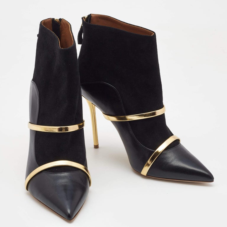 Malone Souliers Black/Gold Leather and Suede Madison Ankle Booties Size ...