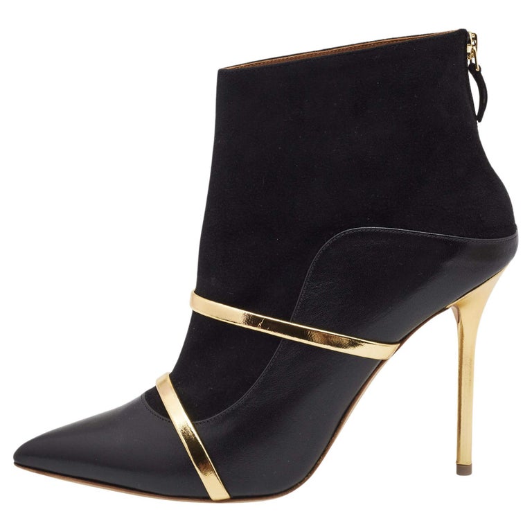 Malone Souliers Black/Gold Leather and Suede Madison Ankle Booties Size ...