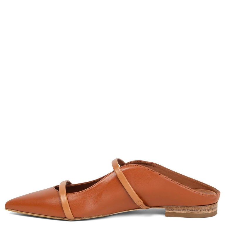 MALONE SOULIERS fawn brown leather and patent MAUREEN Ballet Flats ...