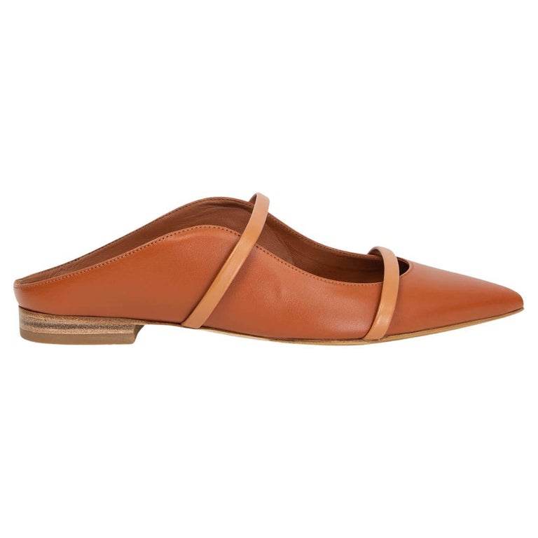 MALONE SOULIERS fawn brown leather and patent MAUREEN Ballet Flats ...