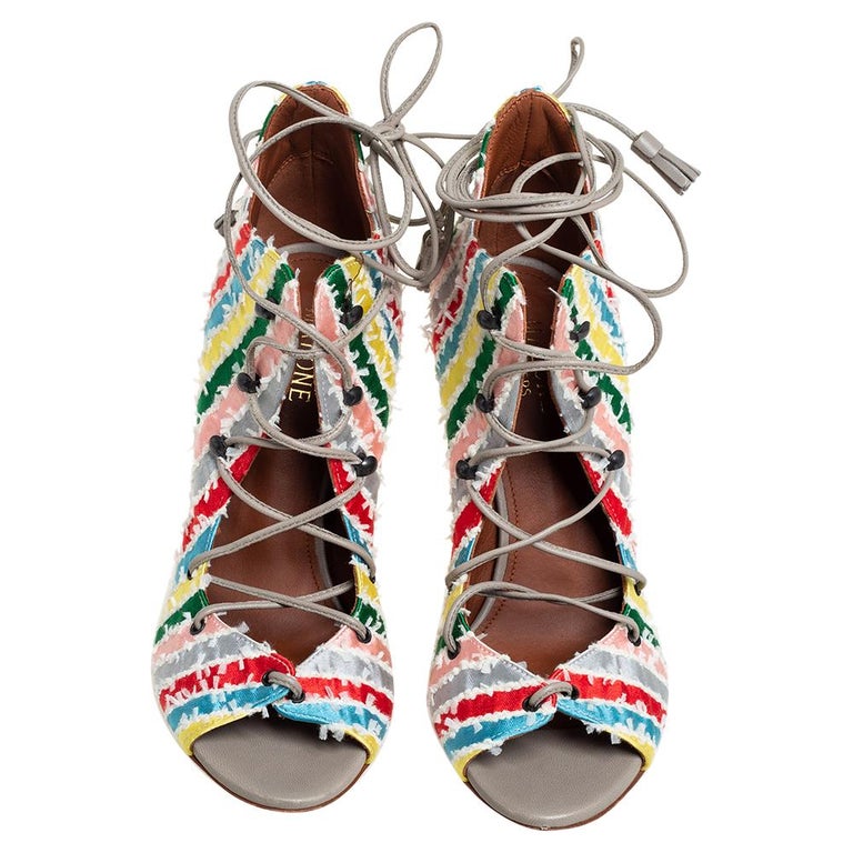 Malone Souliers Multicolour Frayed Fabric Savannah Open Toe Booties ...