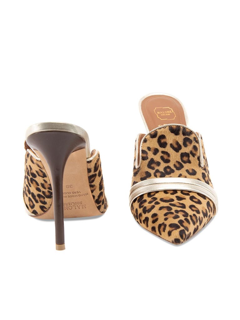 Malone Souliers Women's Leopard Print Ponyhair Pointed Toe Mule For ...