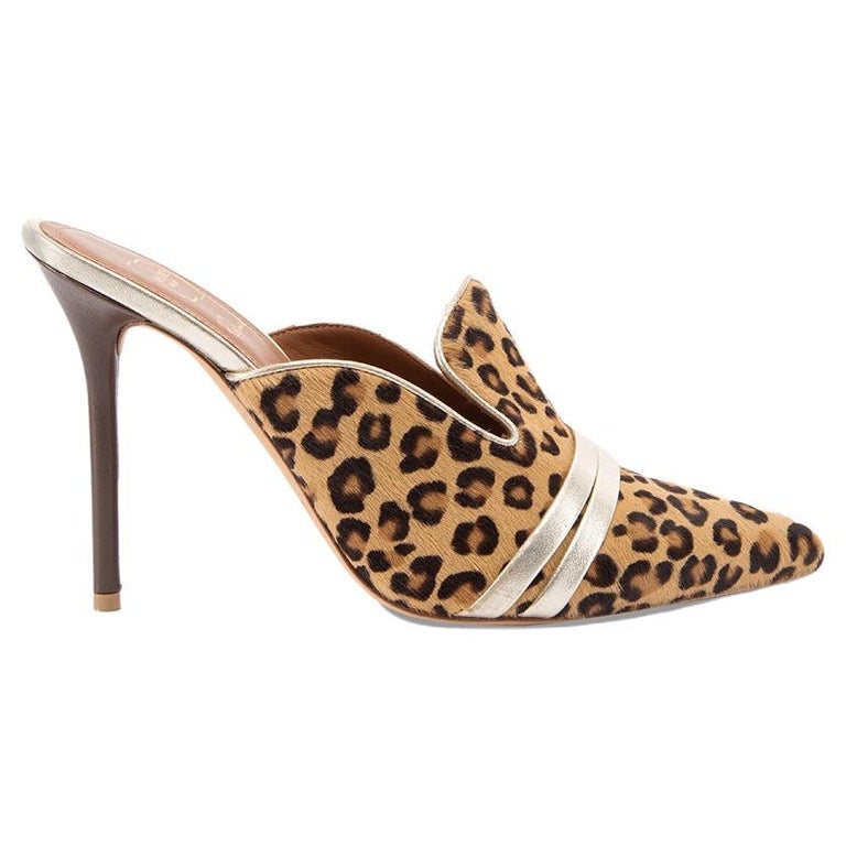 Malone Souliers Women's Leopard Print Ponyhair Pointed Toe Mule For ...