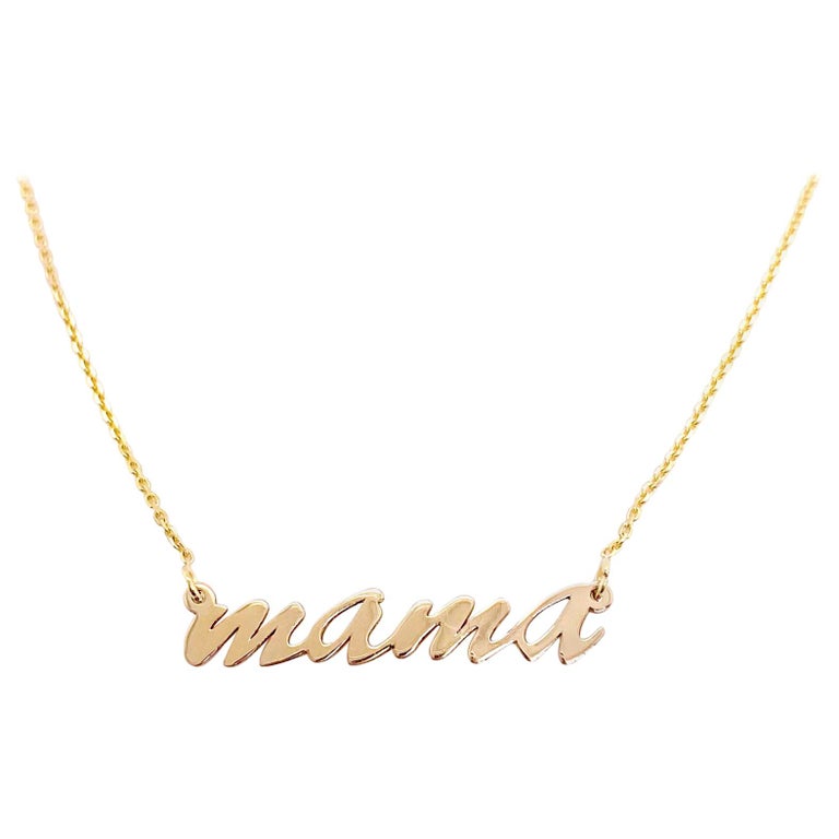 Mama Nameplate Necklace, Gold Script Yellow Gold, Mama Necklace For ...