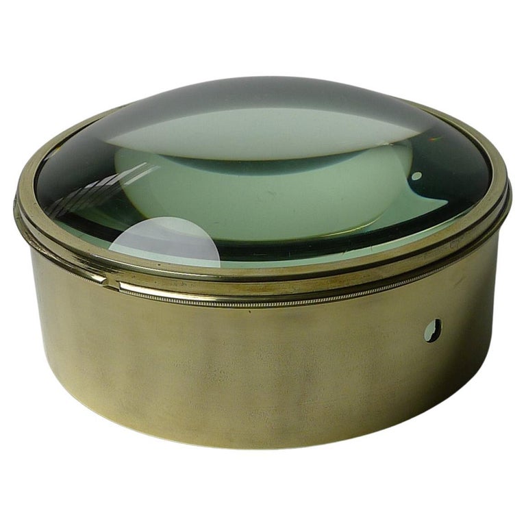 Mammoth English Antique Brass Desk Magnifying Glass / Paperweight c ...