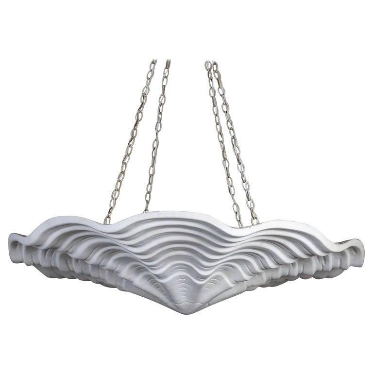 Mammoth Undulating Ribbed White Plaster Shell Pendant For Sale at 1stDibs