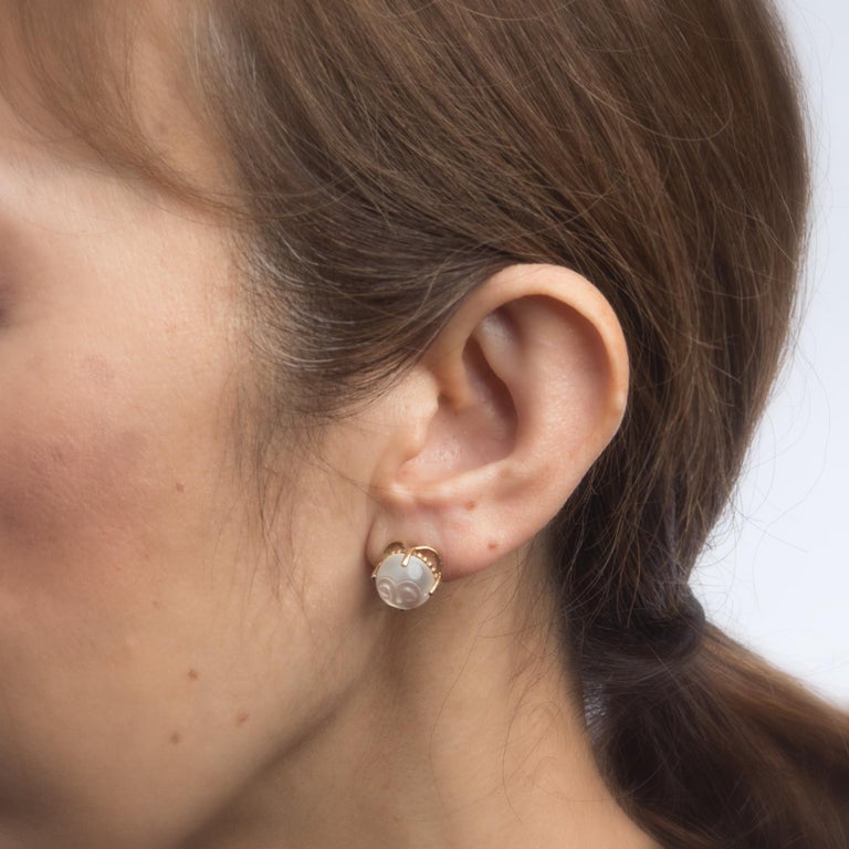 Man in the Moon Face Earrings Vintage Moonstone 10 Karat Gold Estate ...