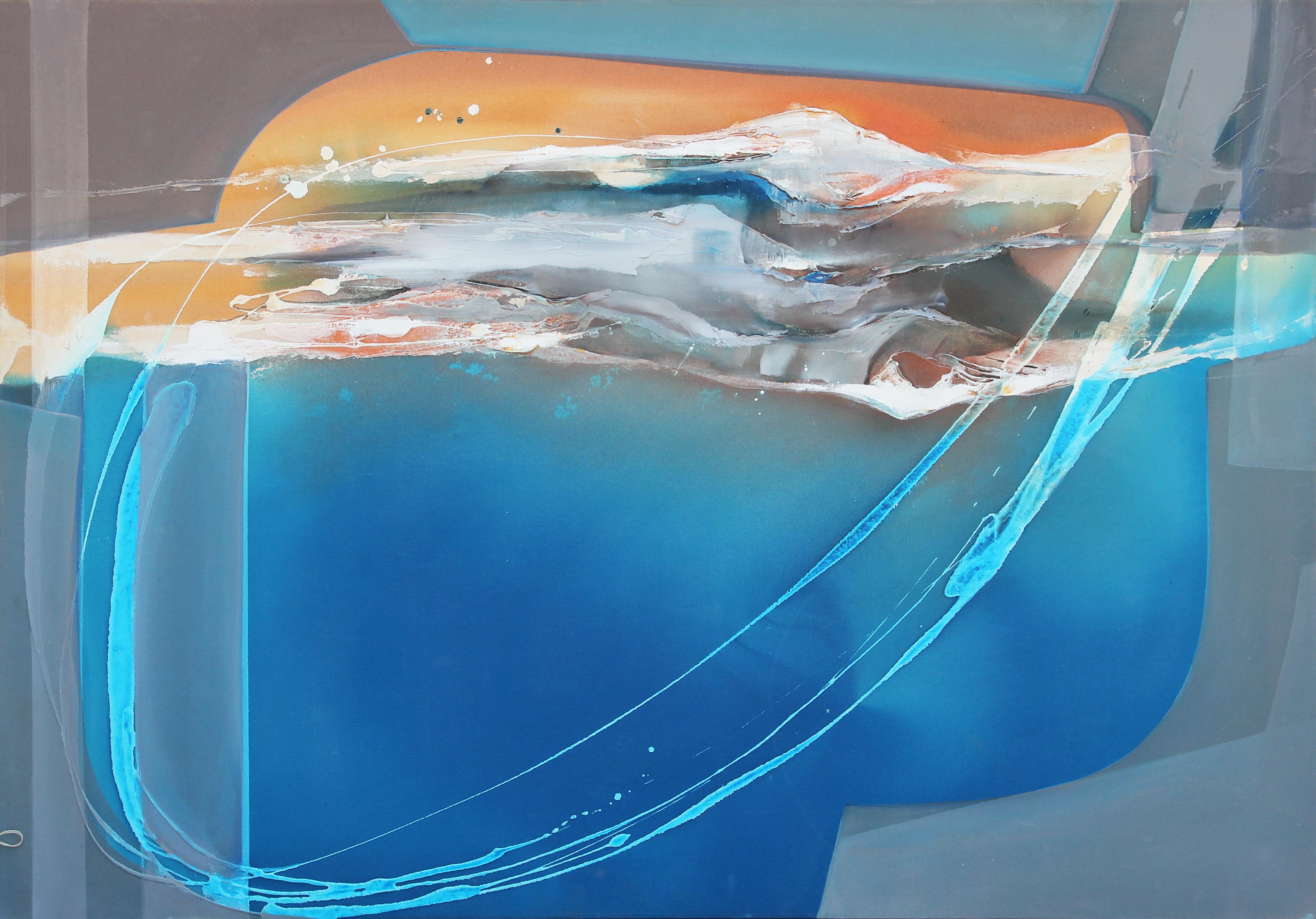 Manak - "Linear Cadence XII" Modern Blue, Peach, and Gray Abstract ...