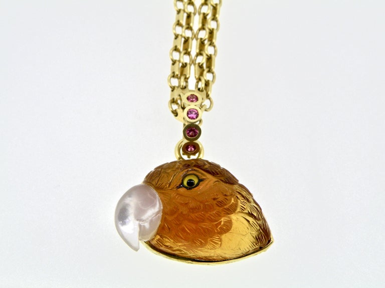 Mandarin Garnet Gold Detachable Parrot Pendant For Sale at 1stDibs
