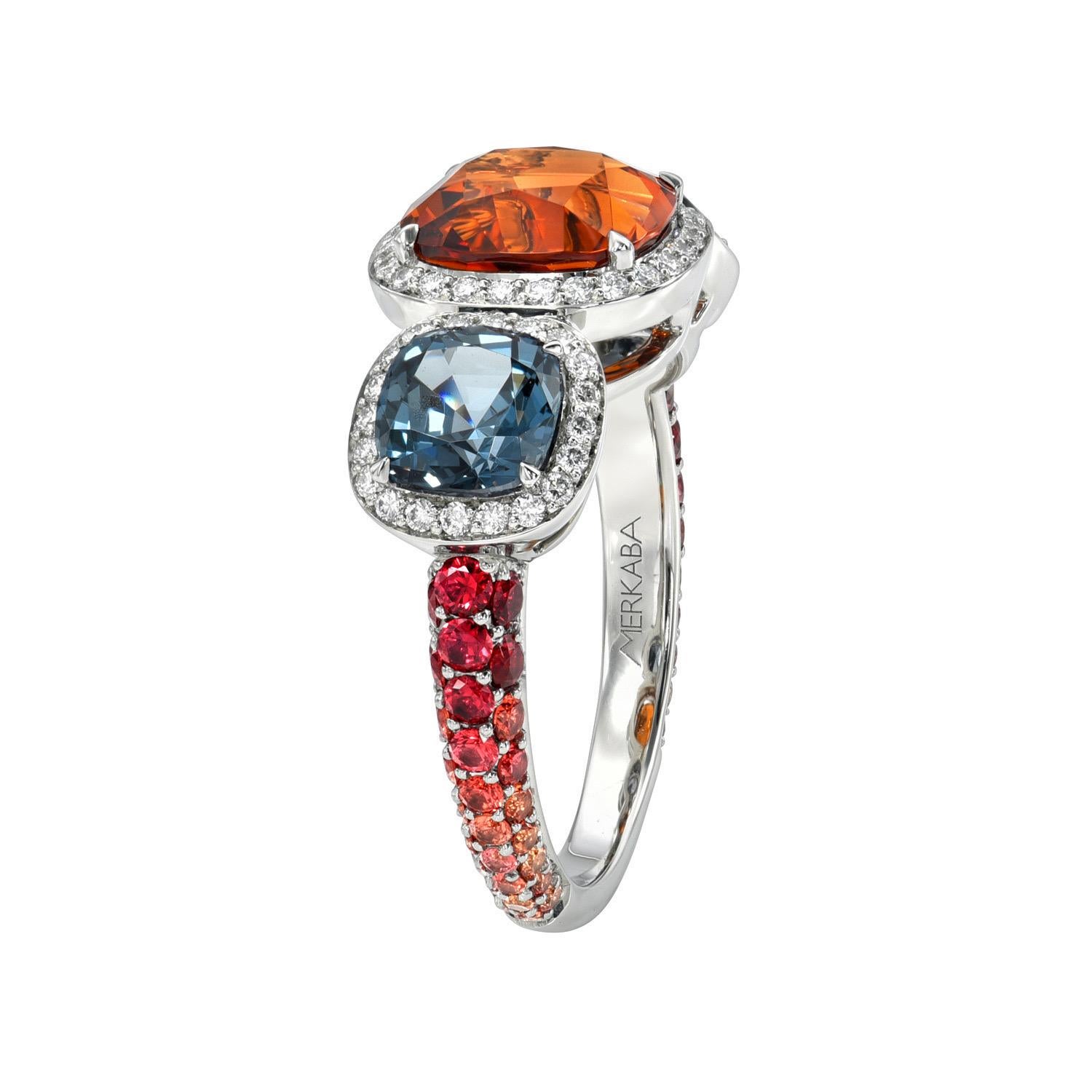 Rare 3.04 Carat Mandarin Garnet Platinum Ring with Spinels and Fancy ...
