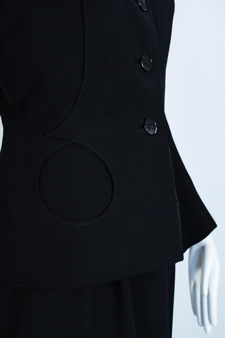 Mangone Black Art Deco Seam Cutout Pocket Secretary Pencil Suit - M ...