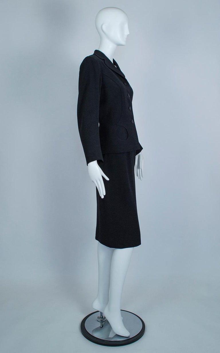 Mangone Black Art Deco Seam Cutout Pocket Secretary Pencil Suit - M ...