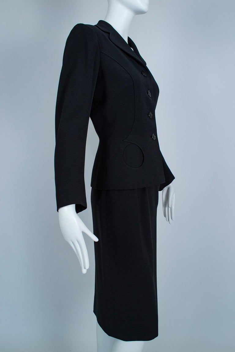 Mangone Black Art Deco Seam Cutout Pocket Secretary Pencil Suit - M ...
