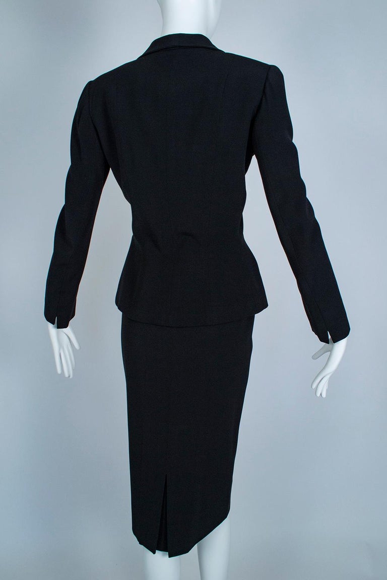 Mangone Black Art Deco Seam Cutout Pocket Secretary Pencil Suit - M ...