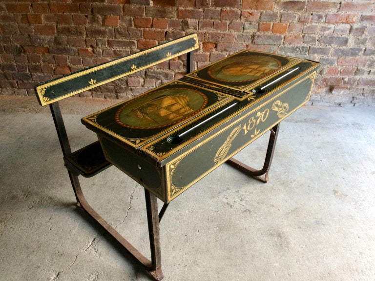Manificent Victorian Double School Desk Elm and Metal Painted, circa ...