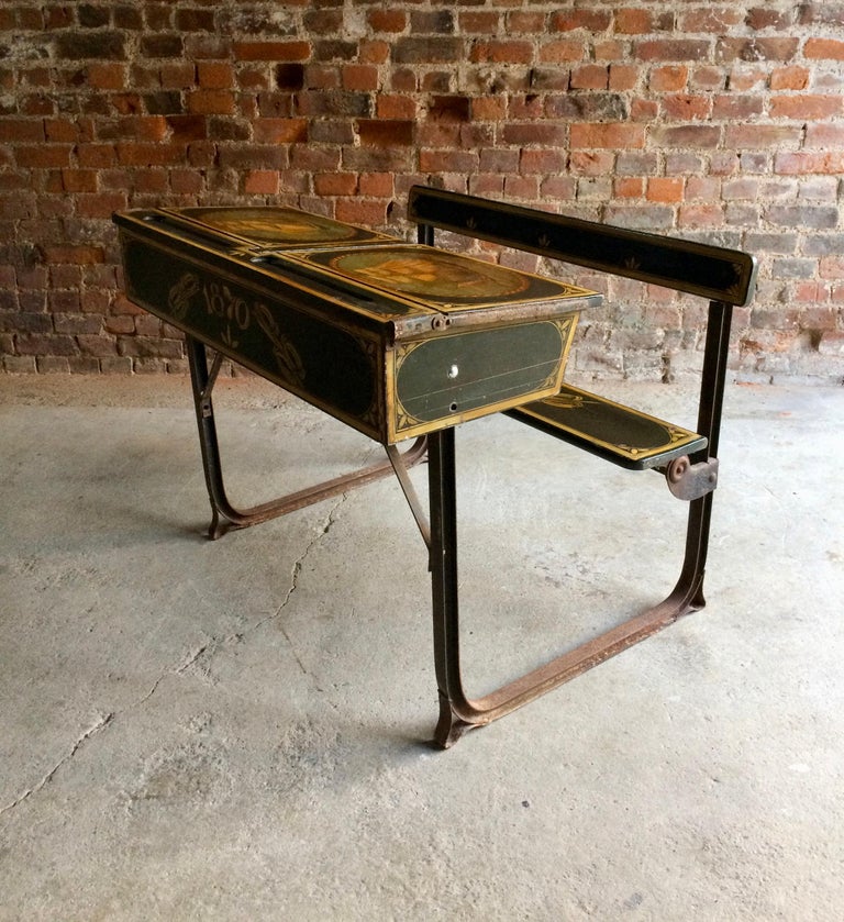 Manificent Victorian Double School Desk Elm and Metal Painted, circa ...