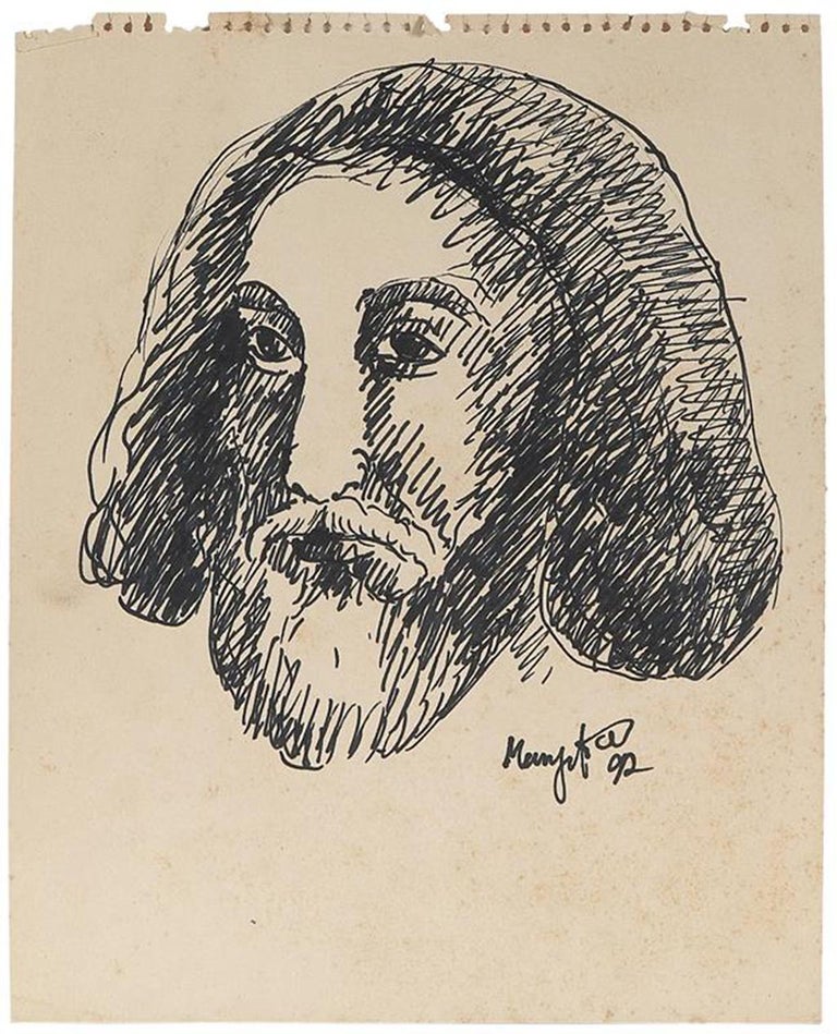 Manjit Bawa - Self Portrait, Drawing, Pen and Ink on Paper by Modern ...