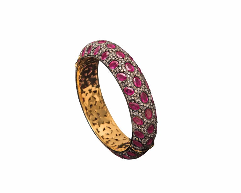 Manjrie Ruby Single-Cut Diamond 14k Gold handcrafted Victorian Bangle ...