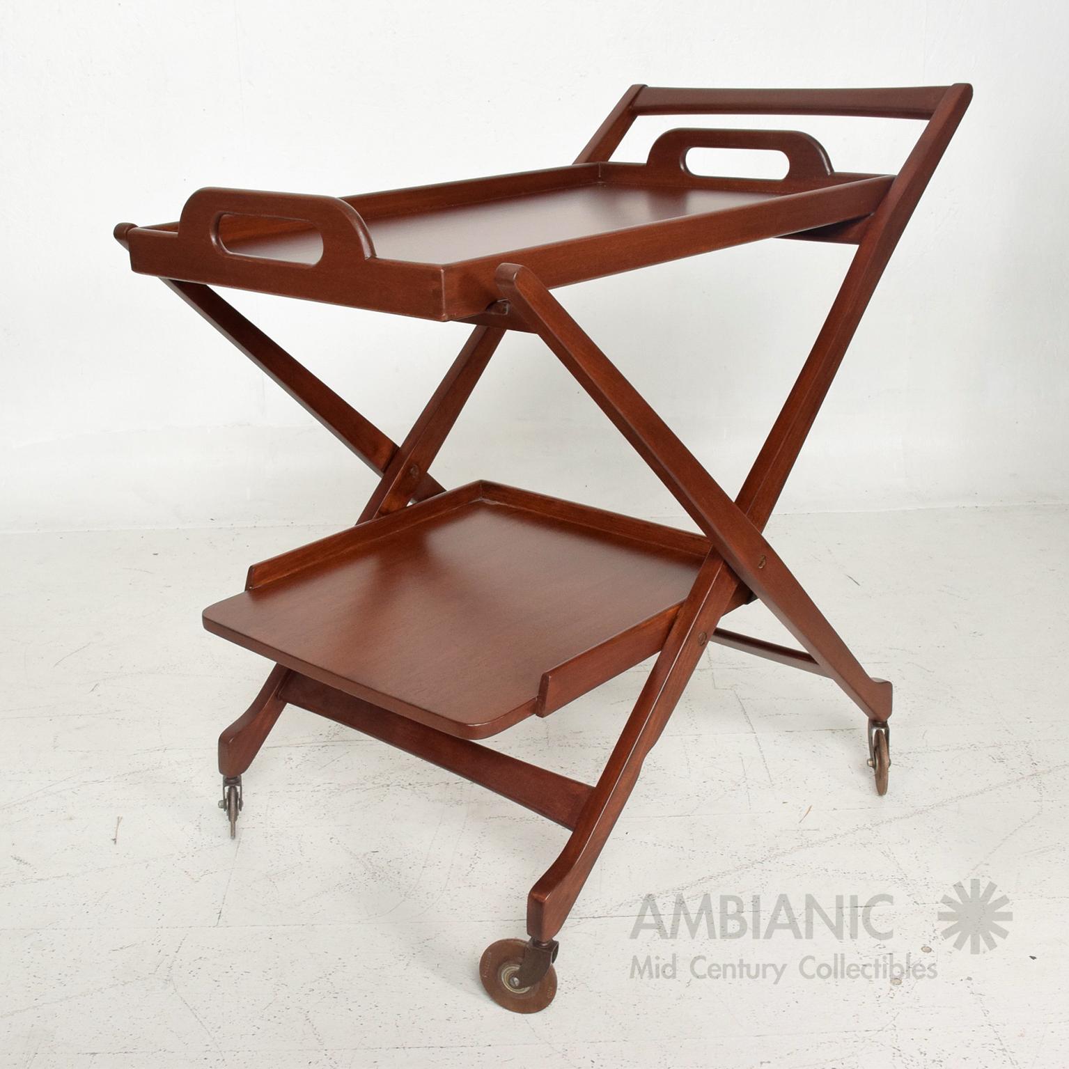 Manner of Ico Parisi Modern Mahogany Wood Folding Service Cart Trolley ...