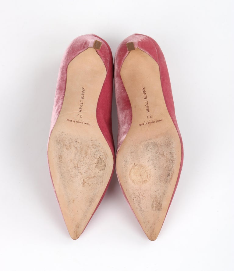 MANOLO BLAHNIK “BB” 90mm Pink Velvet Pointed Toe Covered Heel Stiletto ...