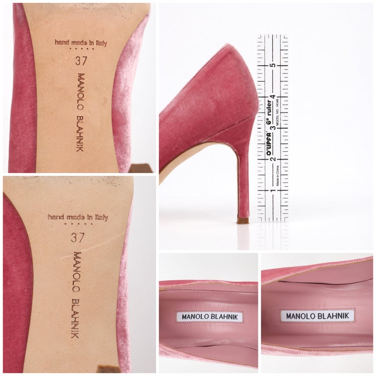 MANOLO BLAHNIK “BB” 90mm Pink Velvet Pointed Toe Covered Heel Stiletto ...