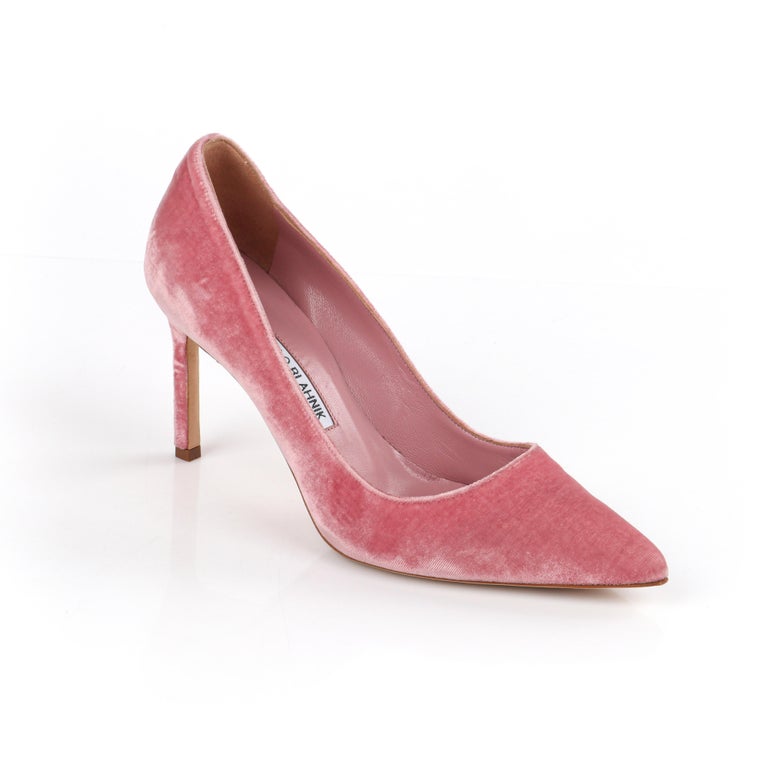 MANOLO BLAHNIK “BB” 90mm Pink Velvet Pointed Toe Covered Heel Stiletto ...