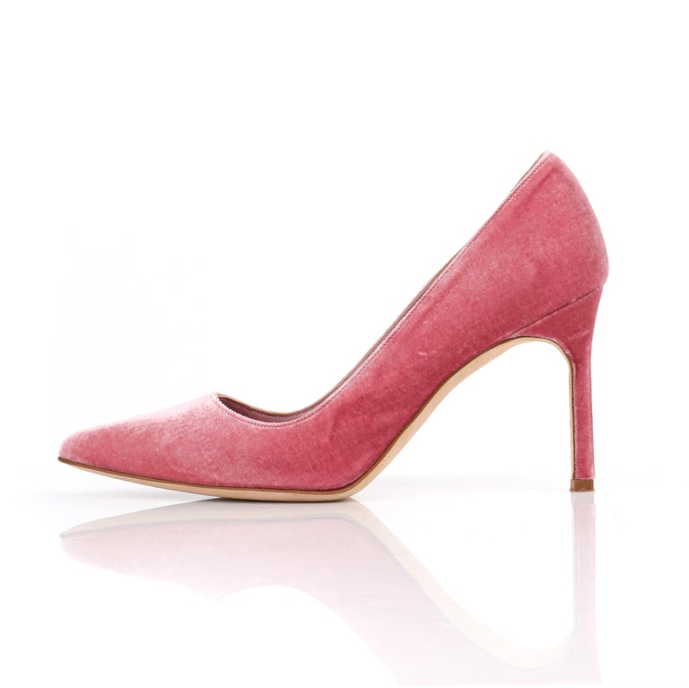 MANOLO BLAHNIK “BB” 90mm Pink Velvet Pointed Toe Covered Heel Stiletto ...