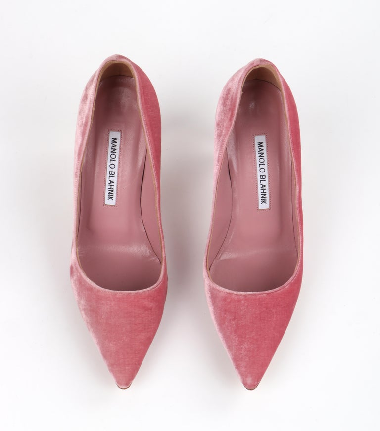 MANOLO BLAHNIK “BB” 90mm Pink Velvet Pointed Toe Covered Heel Stiletto ...
