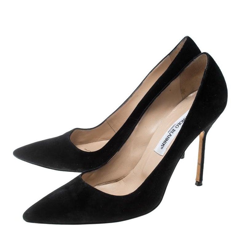 Manolo Blahnik Black Suede BB Pointed Toe Pumps Size 39.5 For Sale at 1stDibs | black suede ...