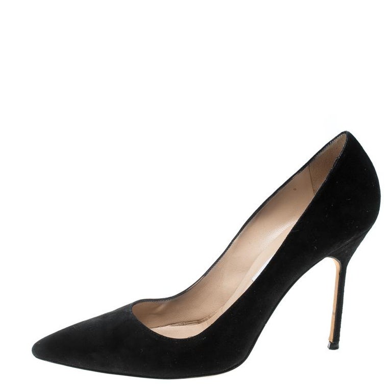 Manolo Blahnik Black Suede BB Pointed Toe Pumps Size 39.5 For Sale at 1stDibs | black suede ...