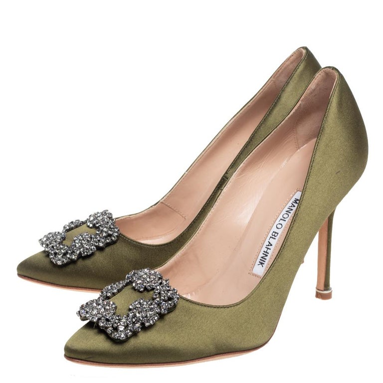 Manolo Blahnik Green Satin Hangisi Pumps Size 36.5 at 1stDibs | green ...
