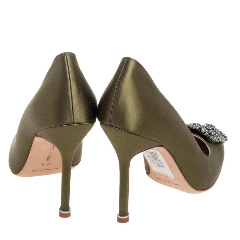Manolo Blahnik Green Satin Hangisi Pumps Size 36.5 at 1stDibs | green ...