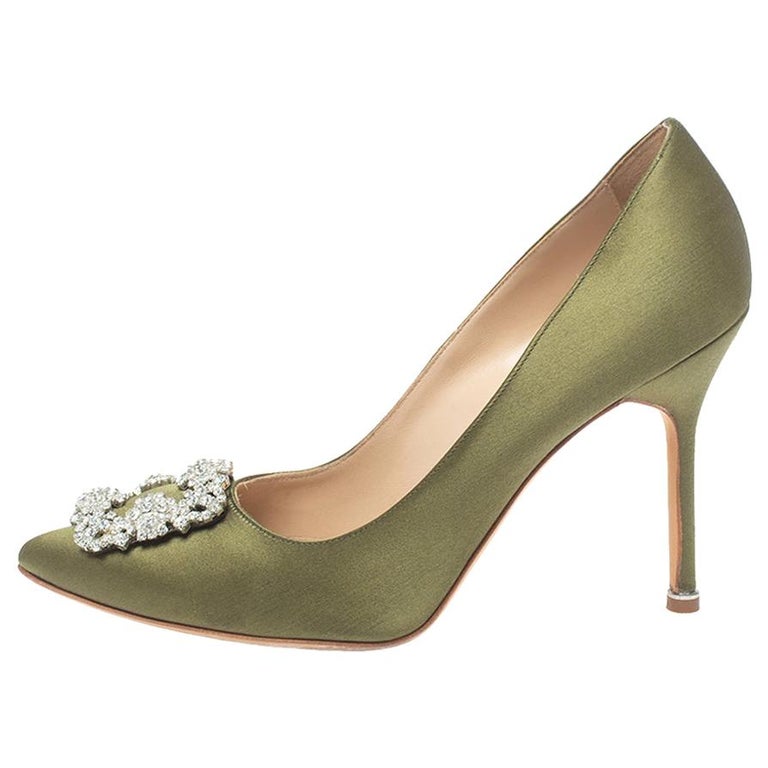 Manolo Blahnik Green Satin Hangisi Pumps Size 39.5 at 1stDibs | green ...