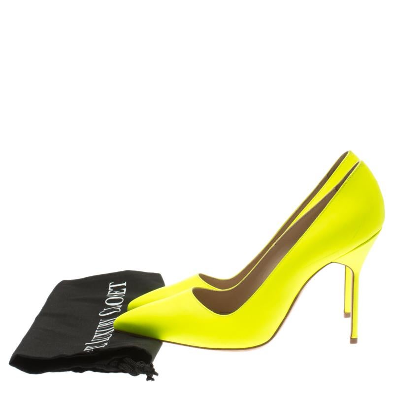 Manolo Blahnik Neon Yellow Leather BB Pointed Toe Pumps Size 36.5 For ...