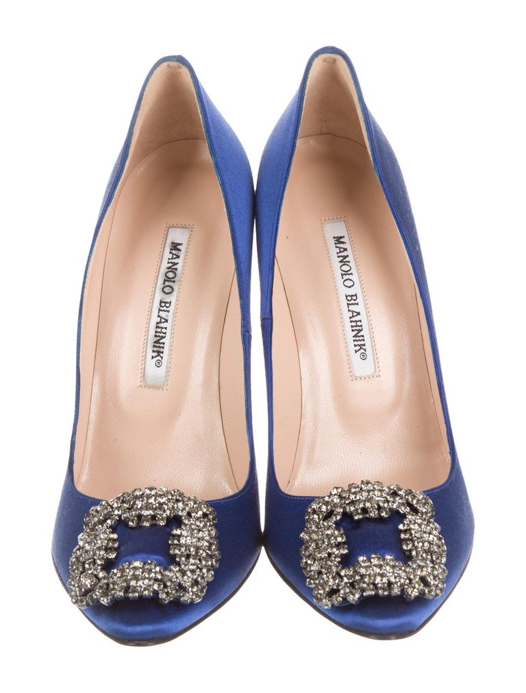 Manolo Blahnik NEW Blue Satin Crystal 'Sex in the City' Evening Pumps ...