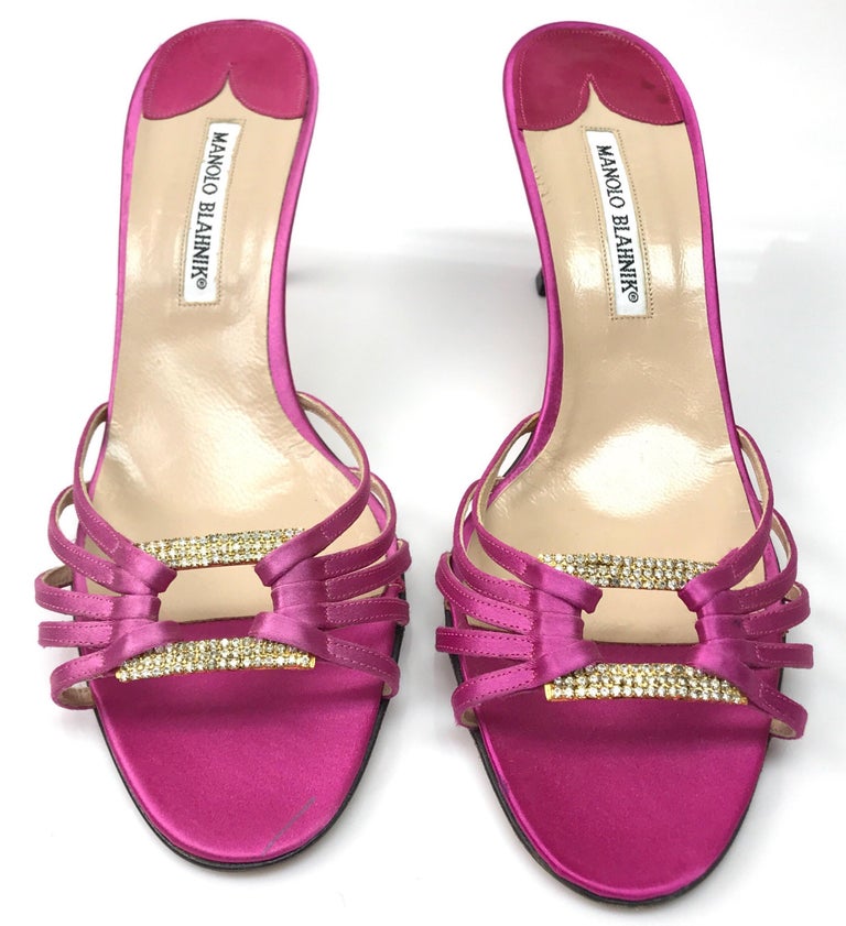 Manolo Blahnik Pink Satin Strappy Heel-40 For Sale at 1stDibs
