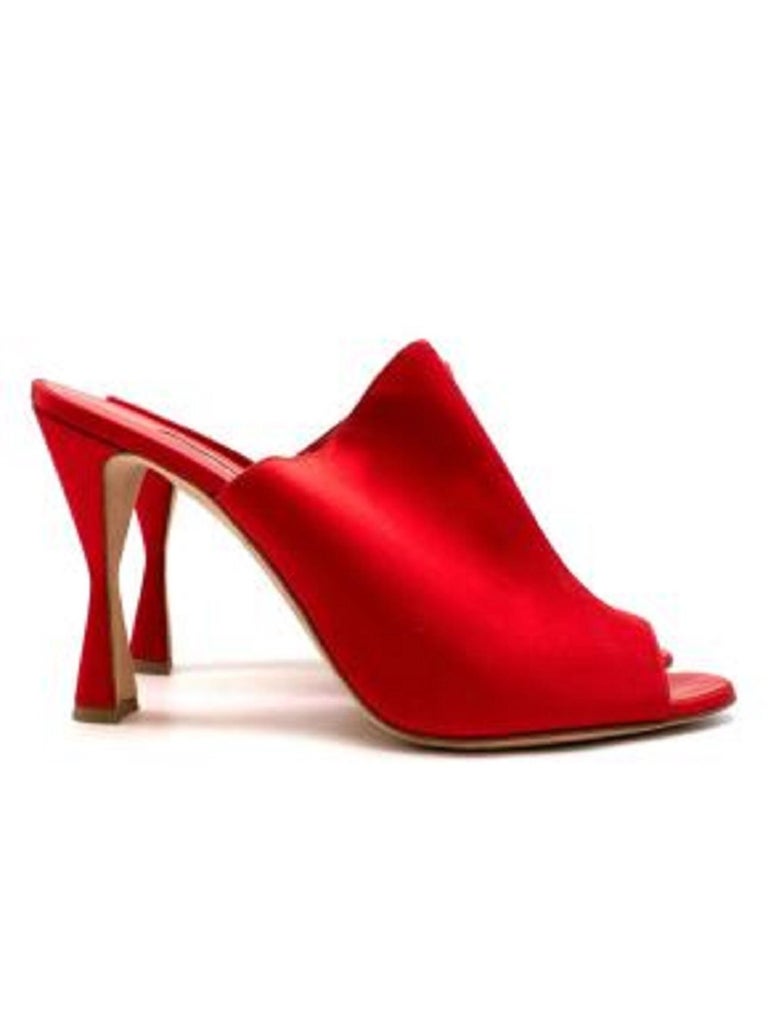 Manolo Blahnik red satin high-vamp heeled mules For Sale at 1stDibs