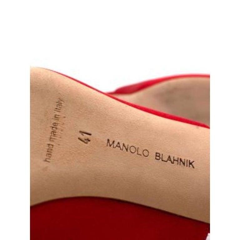 Manolo Blahnik red satin high-vamp heeled mules For Sale at 1stDibs