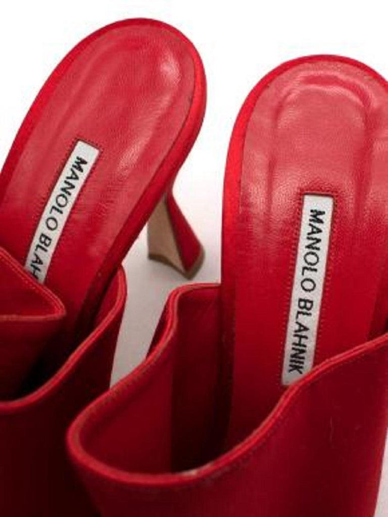 Manolo Blahnik red satin high-vamp heeled mules For Sale at 1stDibs