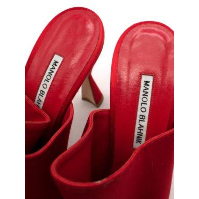 Manolo Blahnik red satin high-vamp heeled mules For Sale at 1stDibs