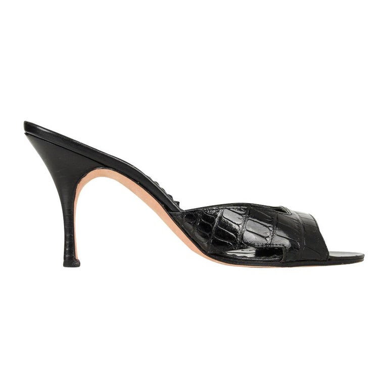 Manolo Blahnik Shoe Black Crocodile Timeless Mule 37.5 / 7.5 For Sale ...