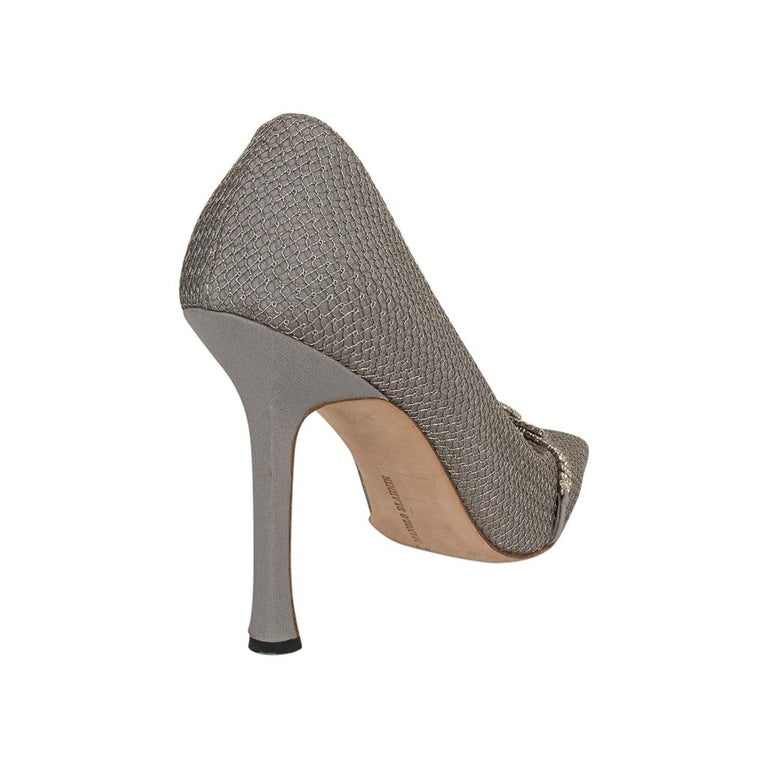 Manolo Blahnik Shoe Vintage Pump Gray Satin and Tulle Diamante Detail ...