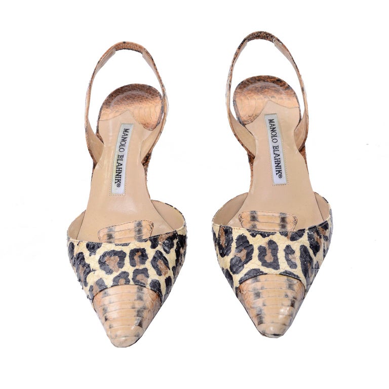 Manolo Blahnik Shoes in Size 37.5 Leopard Print Snakeskin Slingback ...