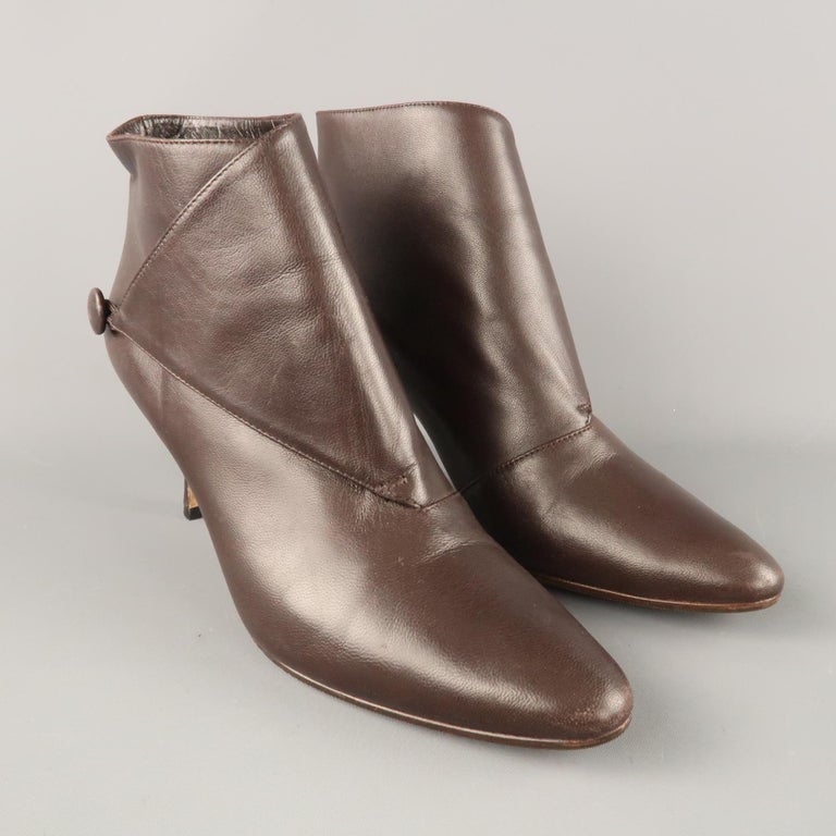 MANOLO BLAHNIK Size 8.5 Brown Leather Diaz Ankle Boots at 1stDibs