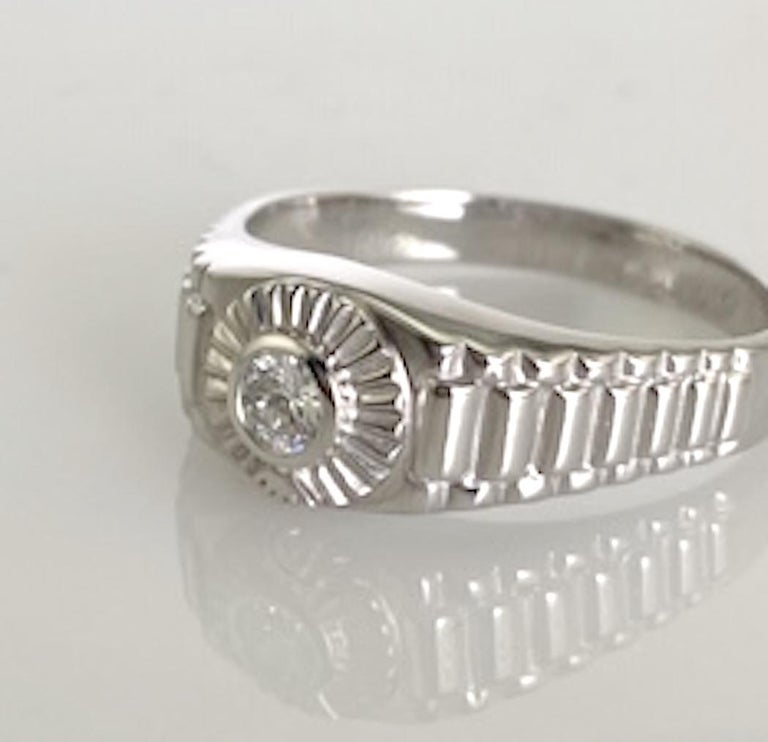 Mans Diamond Ring Solitaire .21 Carat White Gold Rolex Style mounting ...